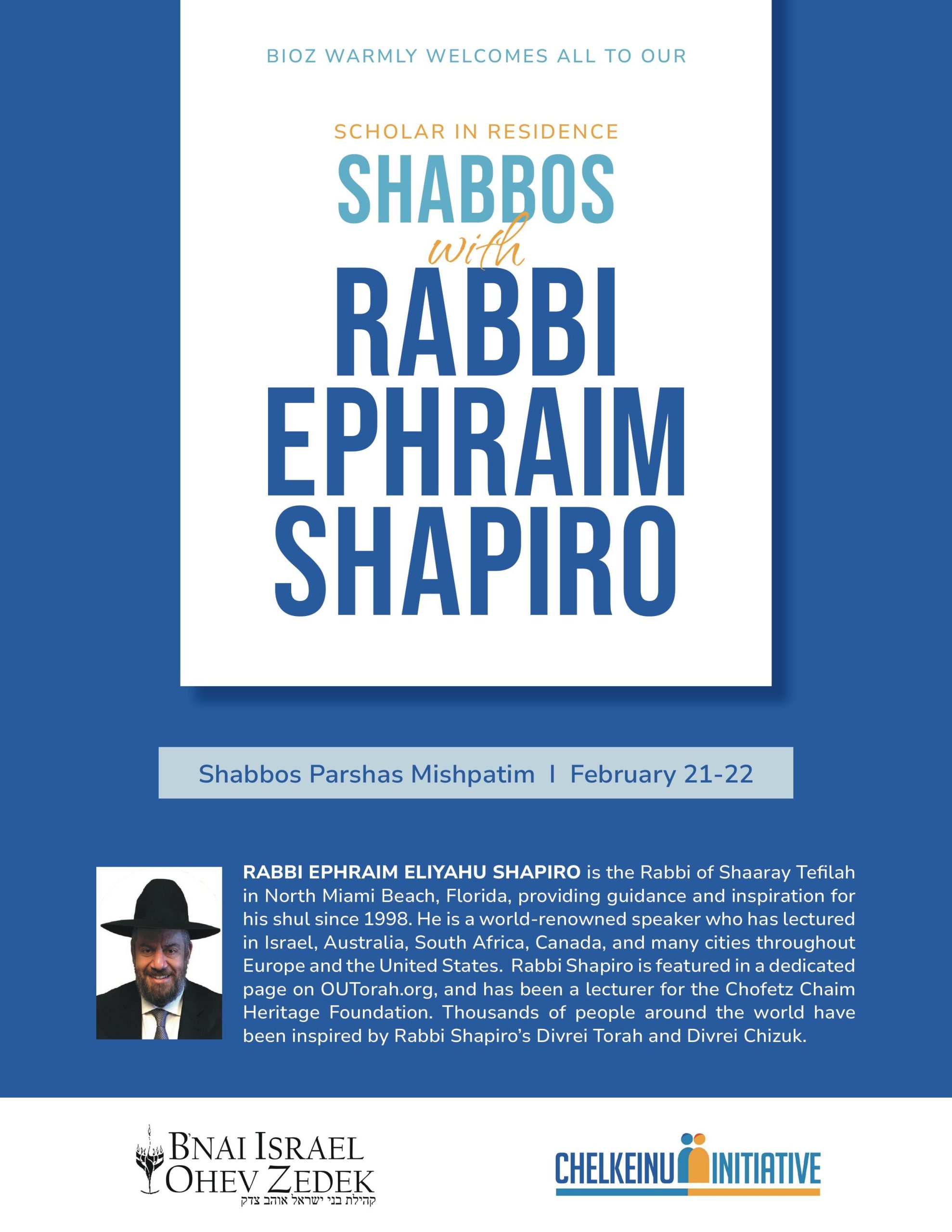 Scholar in Residence with Rabbi Shapiro | Bnai Israel Ohev Zedek